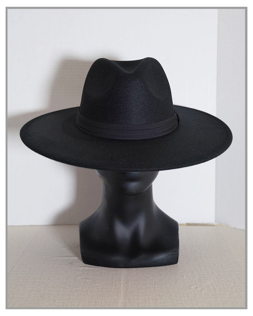 Classic Black Wide Brim Fedora Hat with Ribbon Band | truthBlack